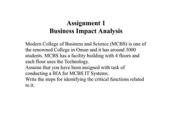 Solved Assignment 1 Business Impact Analysis Modern College | Chegg.com