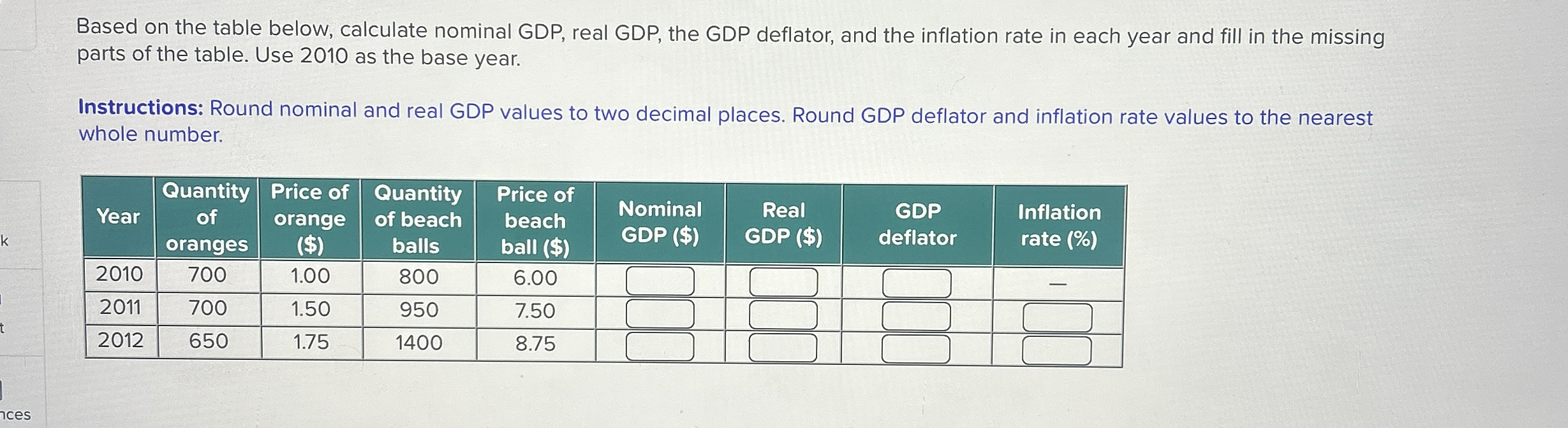 Solved Based on the table below, calculate nominal GDP, | Chegg.com