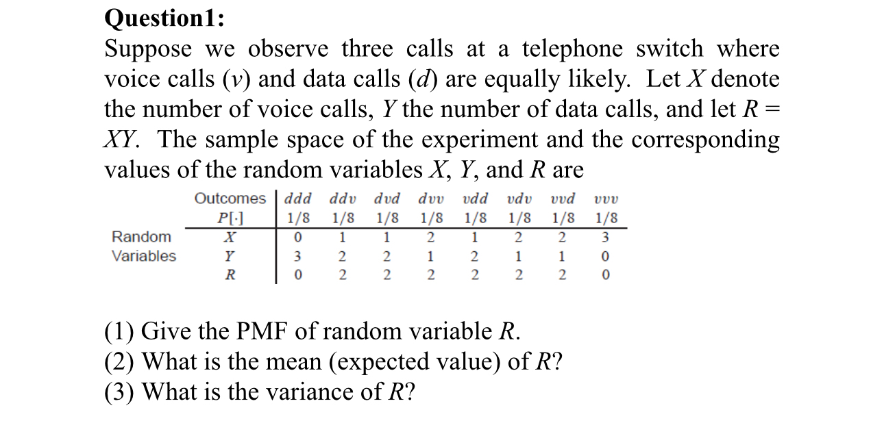 Solved Question1:Suppose we observe three calls at a | Chegg.com