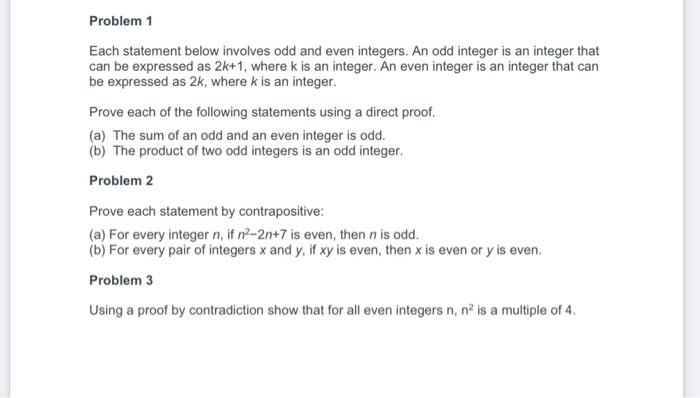 Solved Each statement below involves odd and even integers. | Chegg.com
