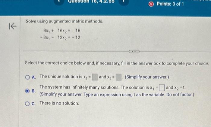 Solved Solve using augmented matrix methods. | Chegg.com