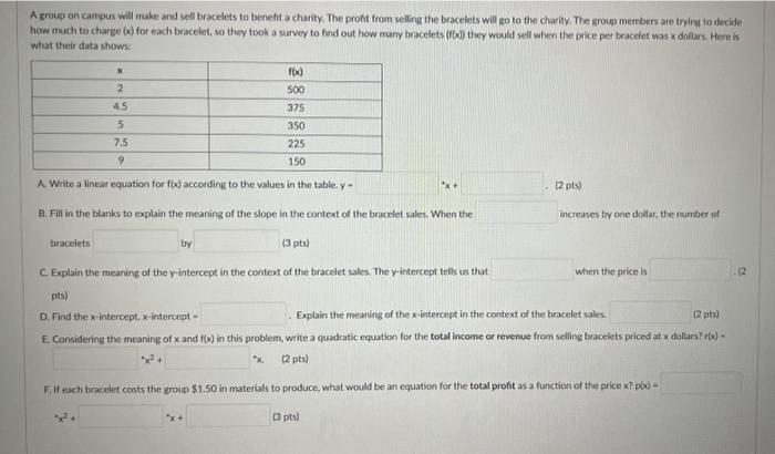 Solved A group on campus will make and sell bracelets to | Chegg.com