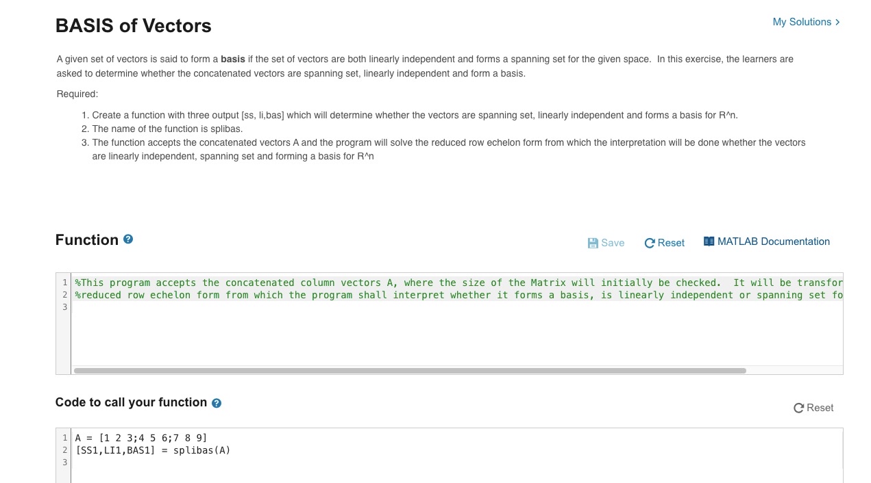 Solved BASIS of VectorsMy Solutions >A given set of vectors | Chegg.com