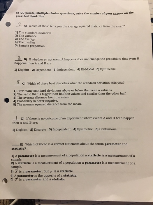 Solved 5) (20 points) Multiple choice questions, write the | Chegg.com
