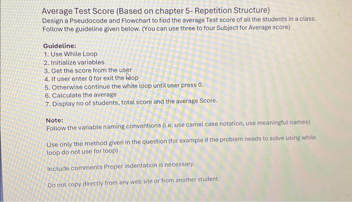 Solved Average Test Score (Based on chapter 5-Repetition | Chegg.com