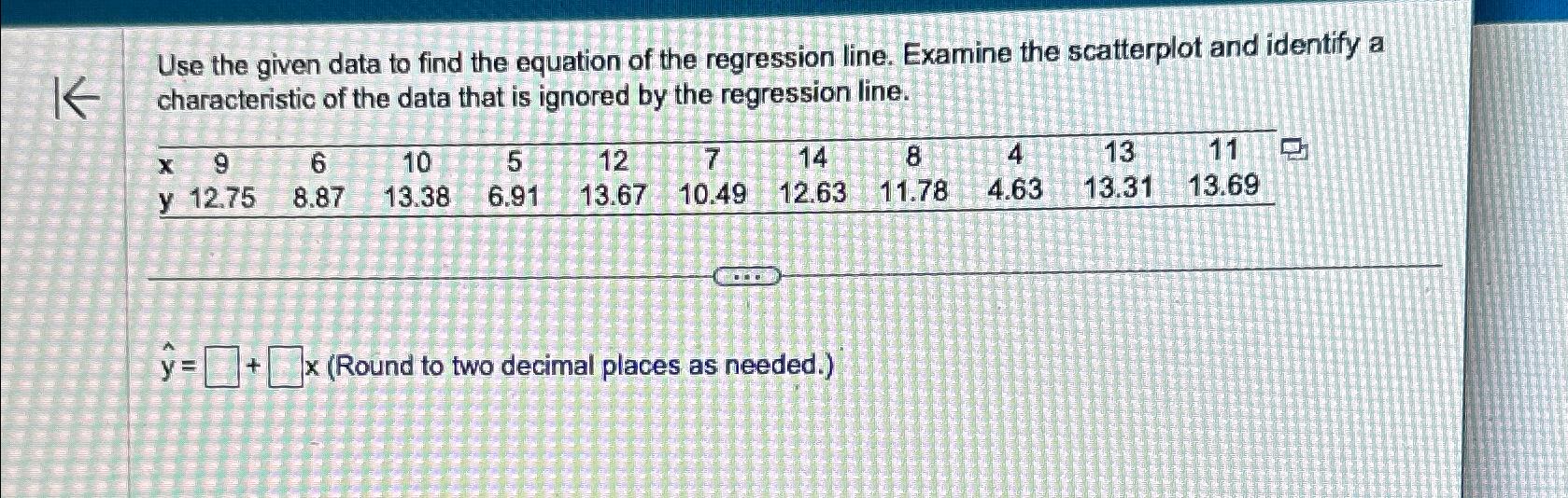 Solved Use the given data to find the equation of the | Chegg.com