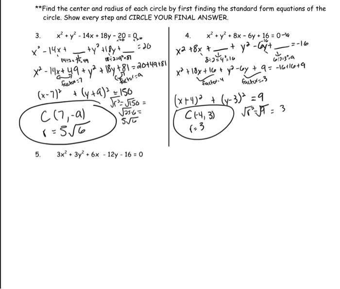 Solved ⋆⋆ Find the center and radius of each circle by first | Chegg.com