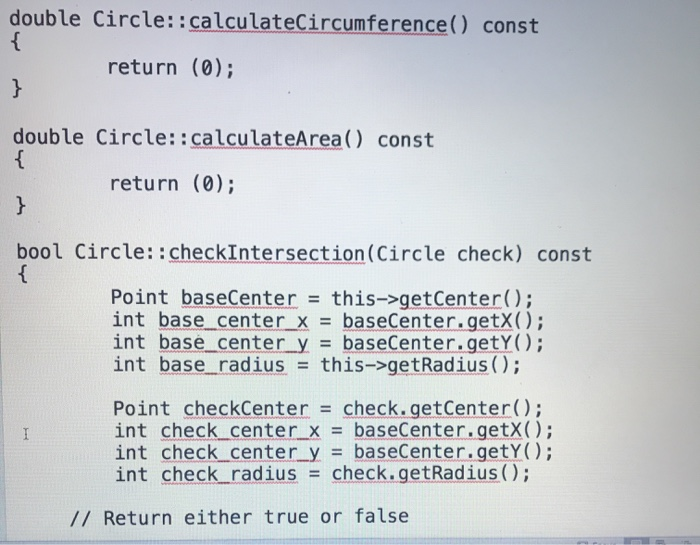 Solved double circle: : calculateCirumference() const | Chegg.com