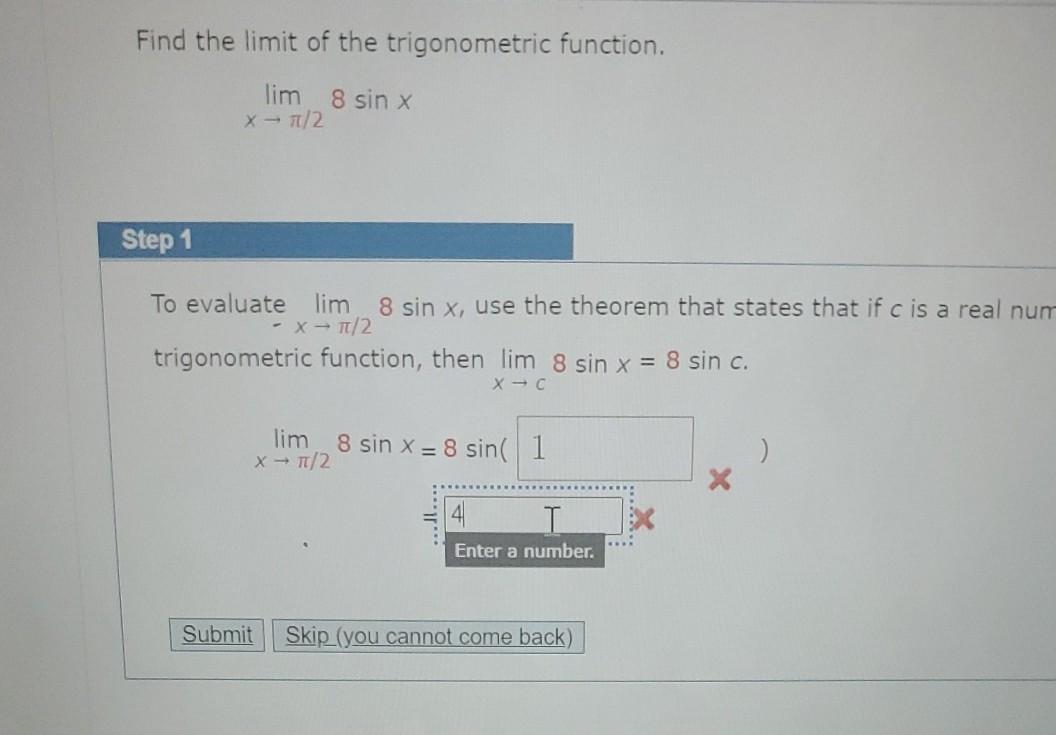 Solved Find The Limit Of The Trigonometric Function Lim 8
