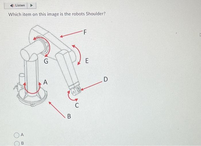 Solved Which item on this image is the robots Shoulder?A B c | Chegg.com