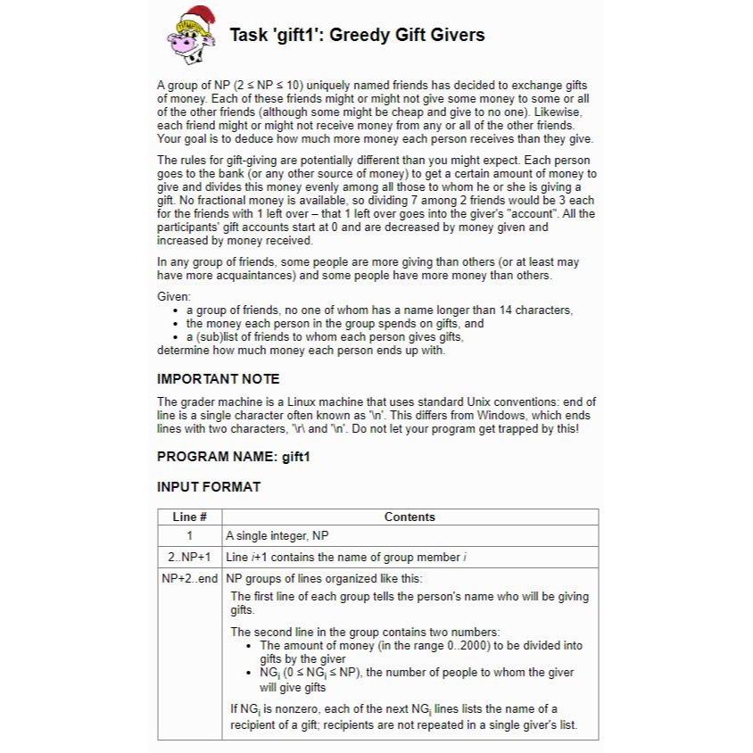 Solved Task 'gift1': Greedy Gift GiversA group of NP | Chegg.com