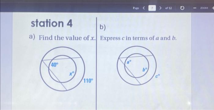 Solved a) Find the value of x. Express c in terms of a and | Chegg.com