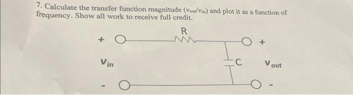 Solved 7. Calculate the transfer function magnitude ( voud | Chegg.com