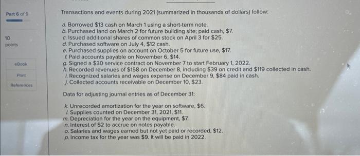 Transactions and events during 2021 (summarized in | Chegg.com
