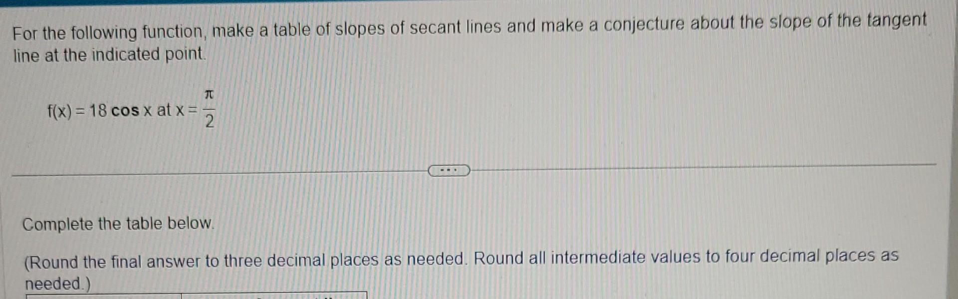 Solved For the following function, make a table of slopes of | Chegg.com