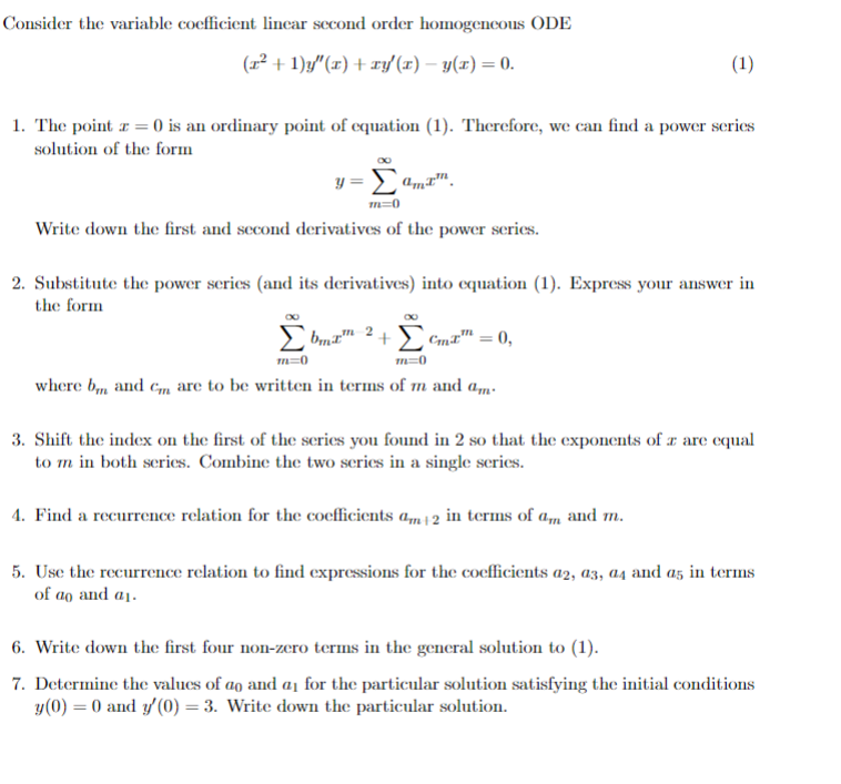 Solved Consider the variable coefficient linear second order | Chegg.com