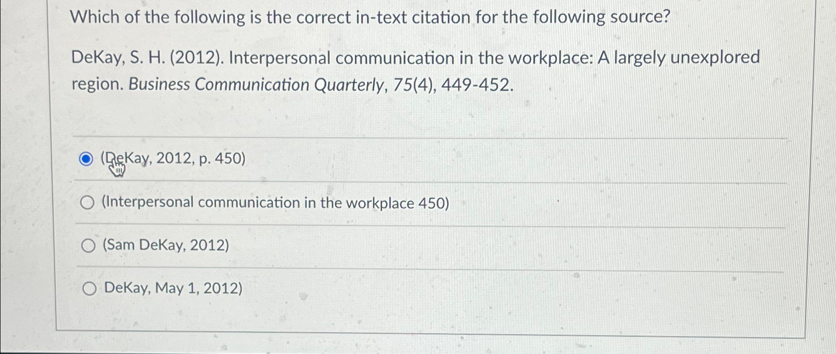 Solved Which of the following is the correct in-text | Chegg.com