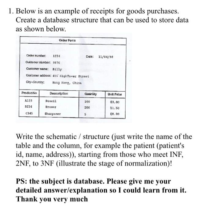 Solved 1. Below is an example of receipts for goods | Chegg.com