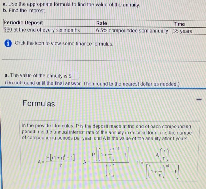 Solved a. Use the appropriate formula to find the value of | Chegg.com