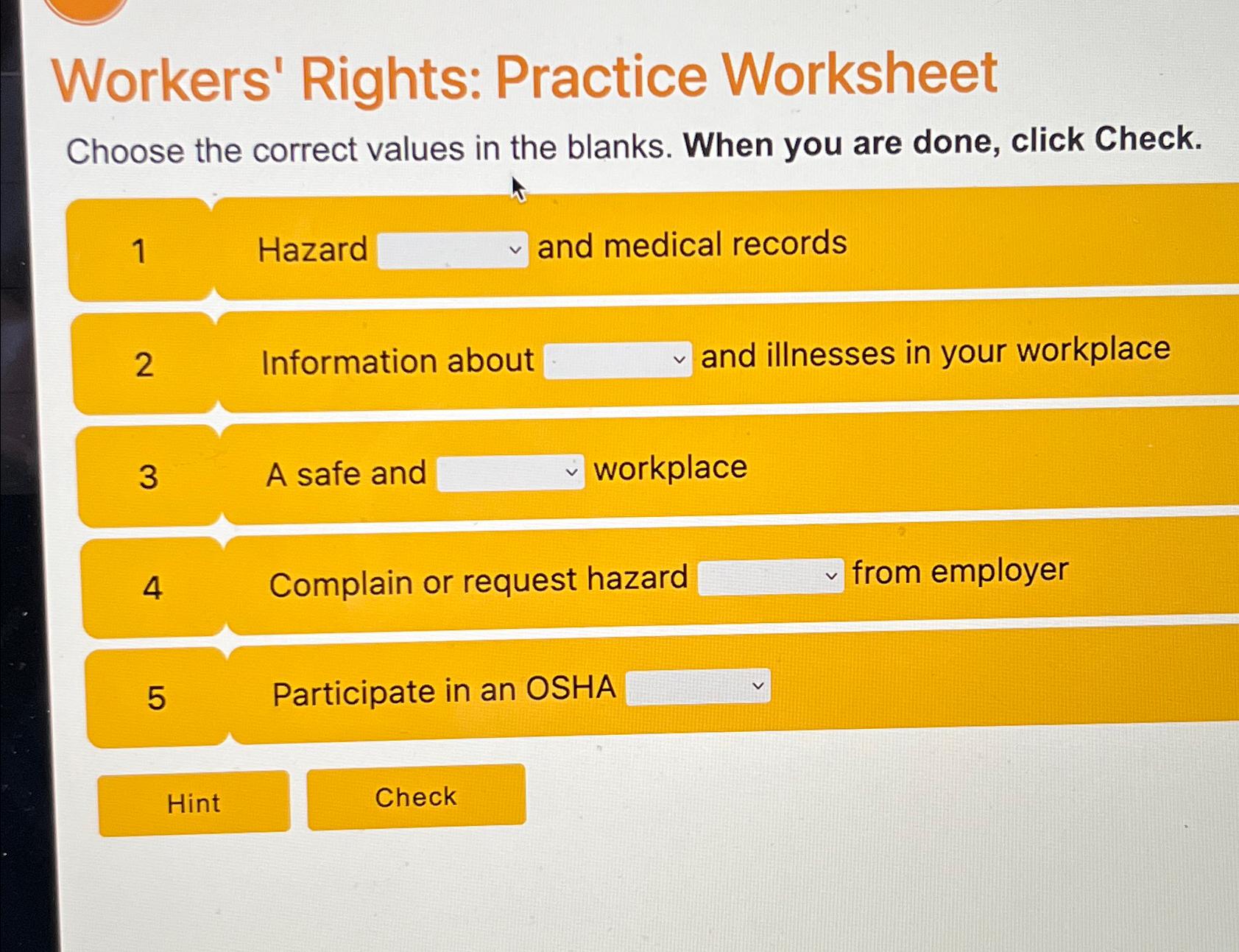 Solved Workers Rights Practice WorksheetChoose The Correct Chegg