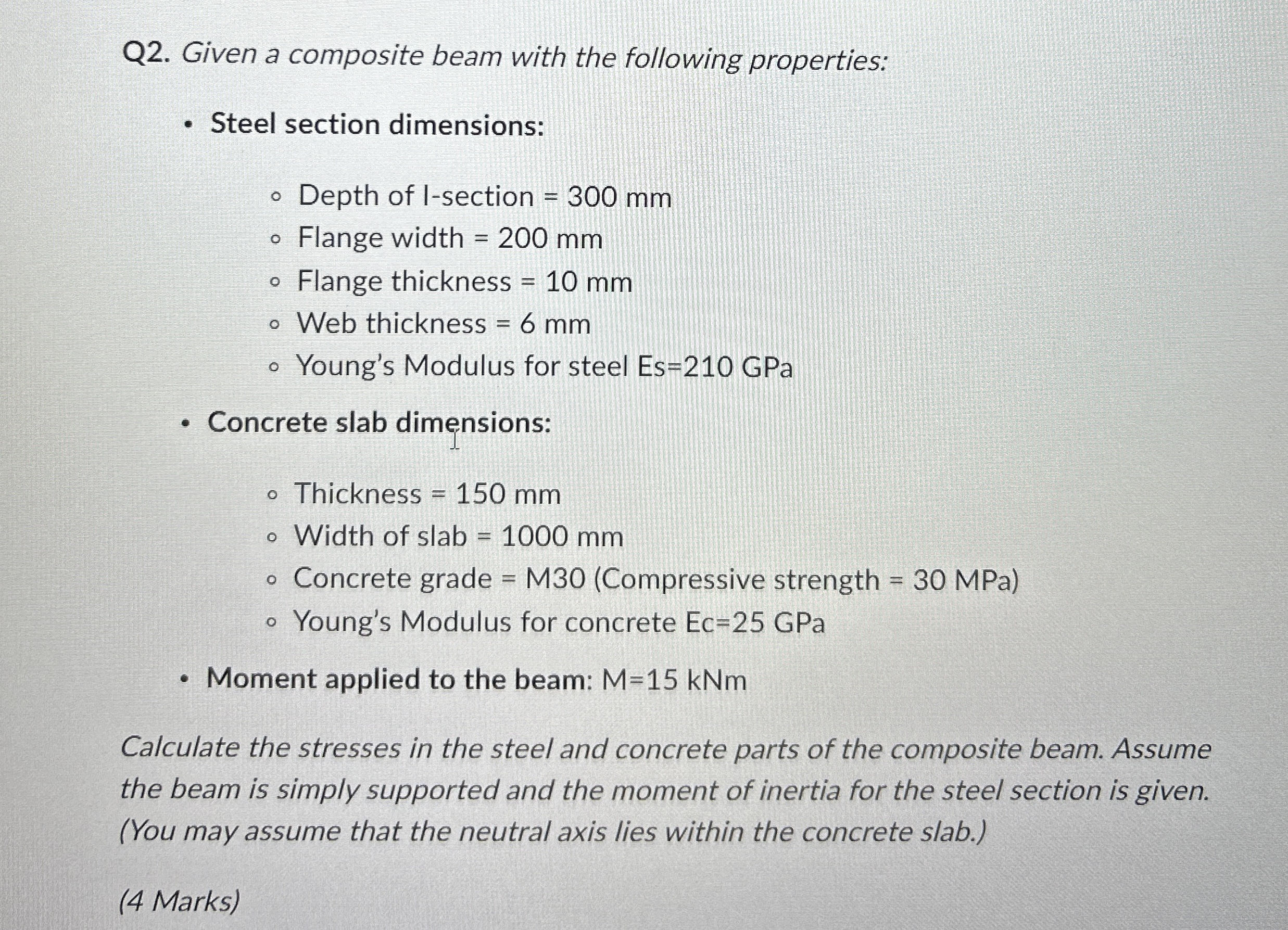 Q2. ﻿Given a composite beam with the following | Chegg.com