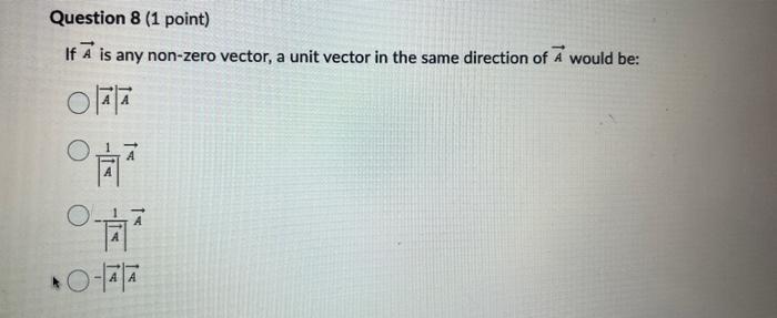 Solved If A is any non-zero vector, a unit vector in the | Chegg.com