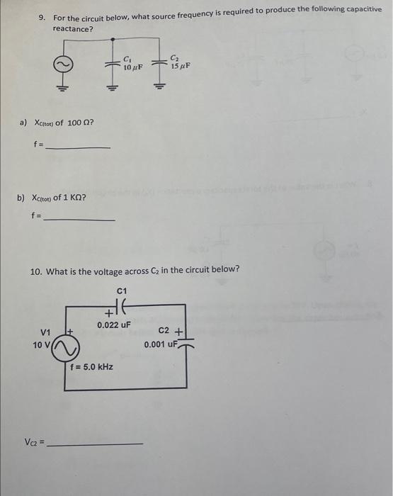 Solved 9. For the circuit below, what source frequency is | Chegg.com