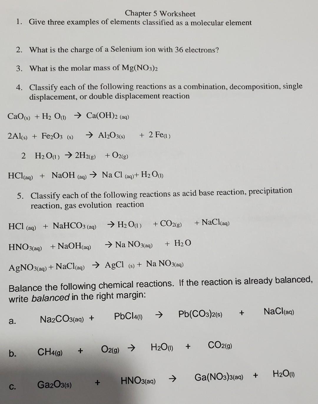 Solved Calculate Number Of Moles In 66 G Al Number Of