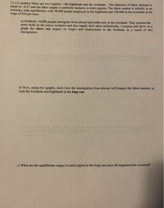 Solved 2.) (12 points) There are two regions - the highlands | Chegg.com