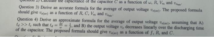 The below single-phase rectifier includes a capacitor | Chegg.com