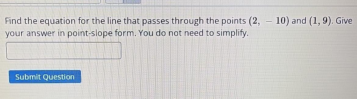 Solved Find the equation for the line that passes through | Chegg.com