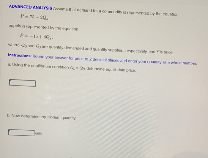 Solved ADVANCED ANALYSIS Assume that demand for a commodity | Chegg.com