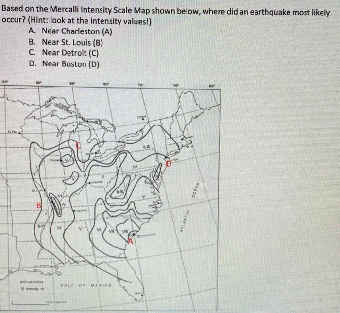 Solved Based on the Mercalli Intensity Scale Map shown | Chegg.com
