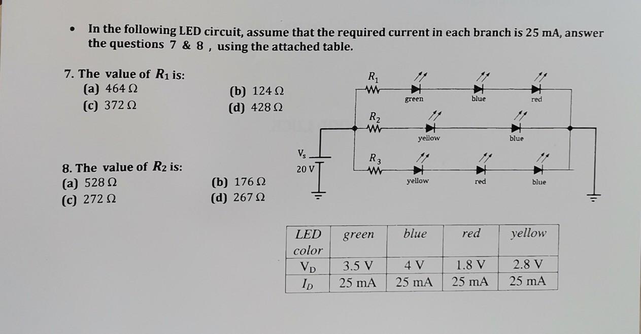 Solved In the following LED circuit, assume that the | Chegg.com