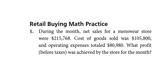 Solved Retail Buying Math Practice 1. During the month, net | Chegg.com