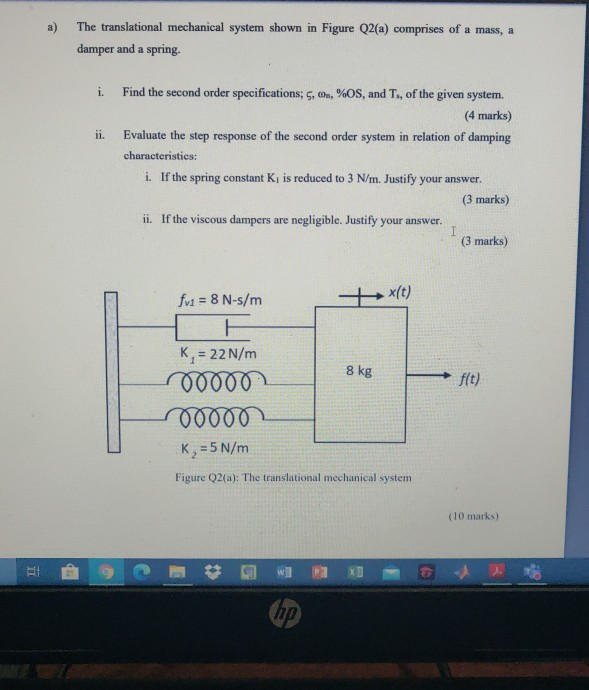 Solved The translational mechanical system shown in Figure | Chegg.com