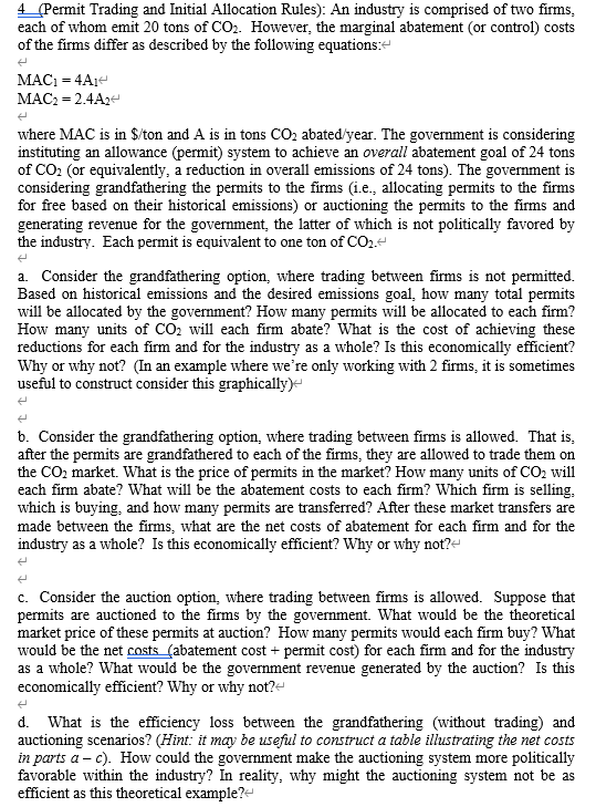 Solved 4 (Permit Trading and Initial Allocation Rules): An | Chegg.com