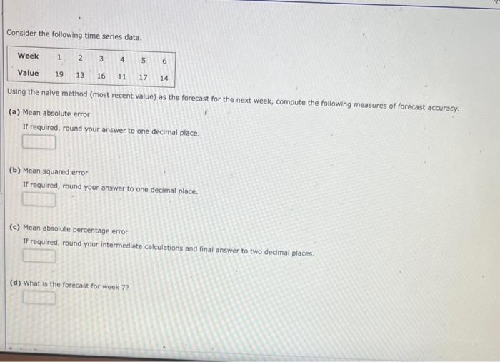 Solved Consider the following time series data. Using the | Chegg.com