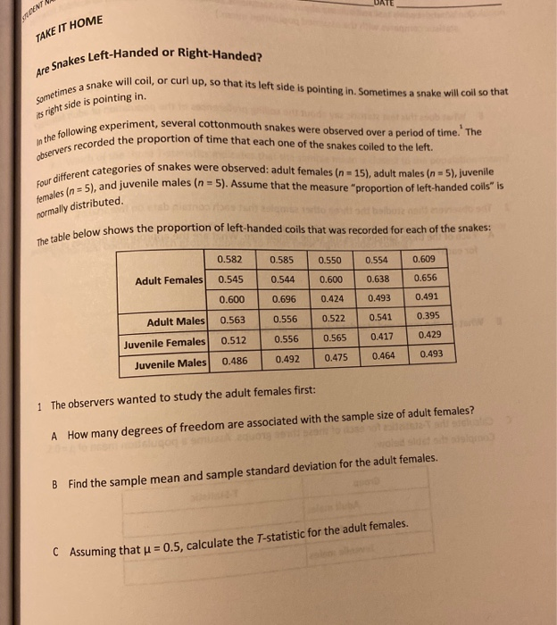 Solved Are Snakes Left-Handed Sometimes a snake will coil, | Chegg.com