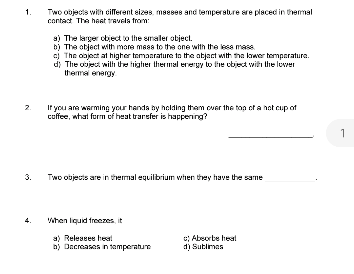 Solved 1. Two objects with different sizes, masses and | Chegg.com