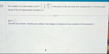 Solved The variable t ﻿is a real number, and P=(-25,2125) | Chegg.com