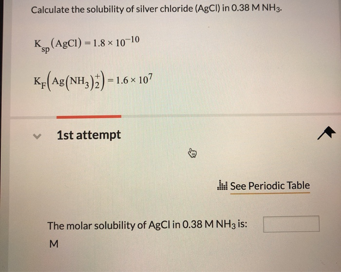 Solved Calculate the solubility of silver chloride (AgCI) in | Chegg.com