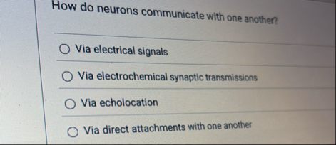 Solved How do neurons communicate with one another?q,Via | Chegg.com