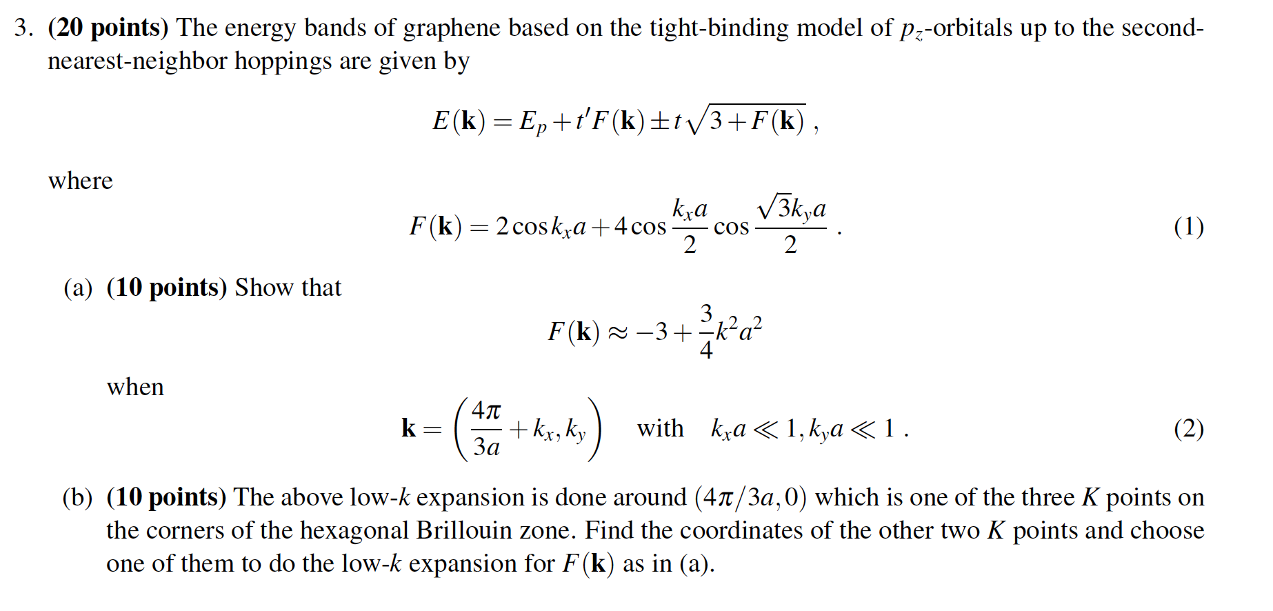 Solved ( 20 ﻿points) ﻿The energy bands of ﻿graphene based on | Chegg.com