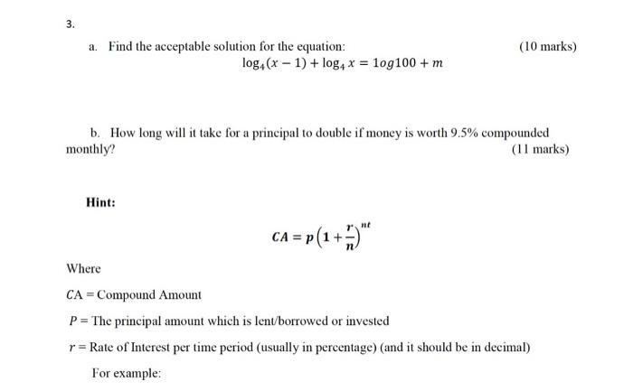 Solved 3. a. Find the acceptable solution for the equation: | Chegg.com