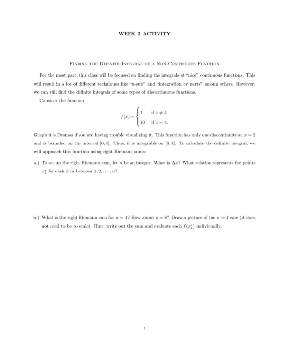 WEEK 2 ACTIVITY FINDING THE DEFINITE INTEGRAL OF A | Chegg.com