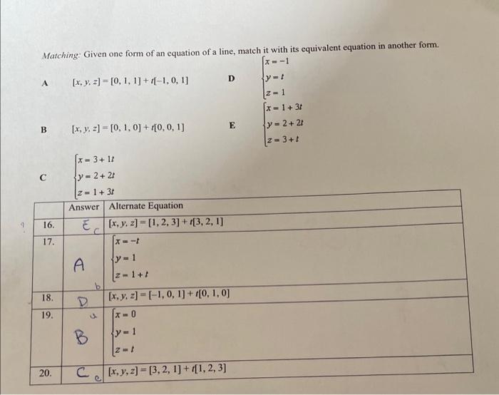 Solved Matching: Given one form of an equation of a line, | Chegg.com