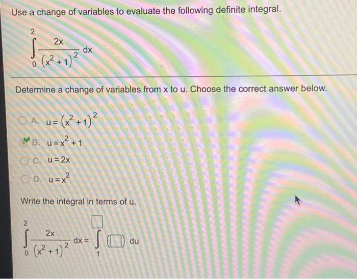 Solved Use a change of variables to evaluate the following | Chegg.com