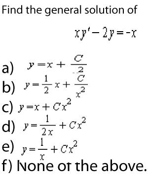 Solved Find the general solution of xy'-2y=-x y=x+c/2 y = | Chegg.com