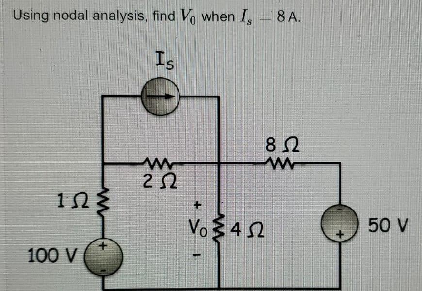 Solved Using nodal analysis, find Vo when I, = 8A. Is 8 Ω Λ. | Chegg.com